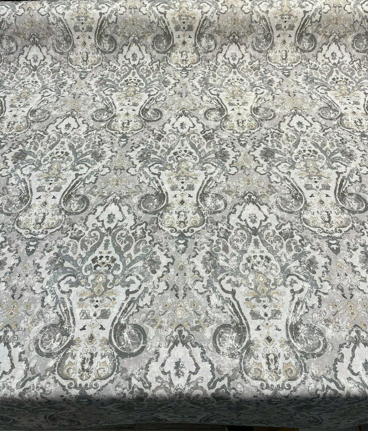 Mazely Damask Ancient Gray Cotton Drapery Upholstery Fabric by | Etsy