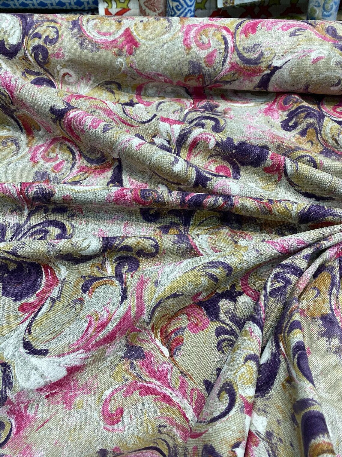 Boki Art Pink Digital Print Drapery Upholstery Vilber Fabric by the ...