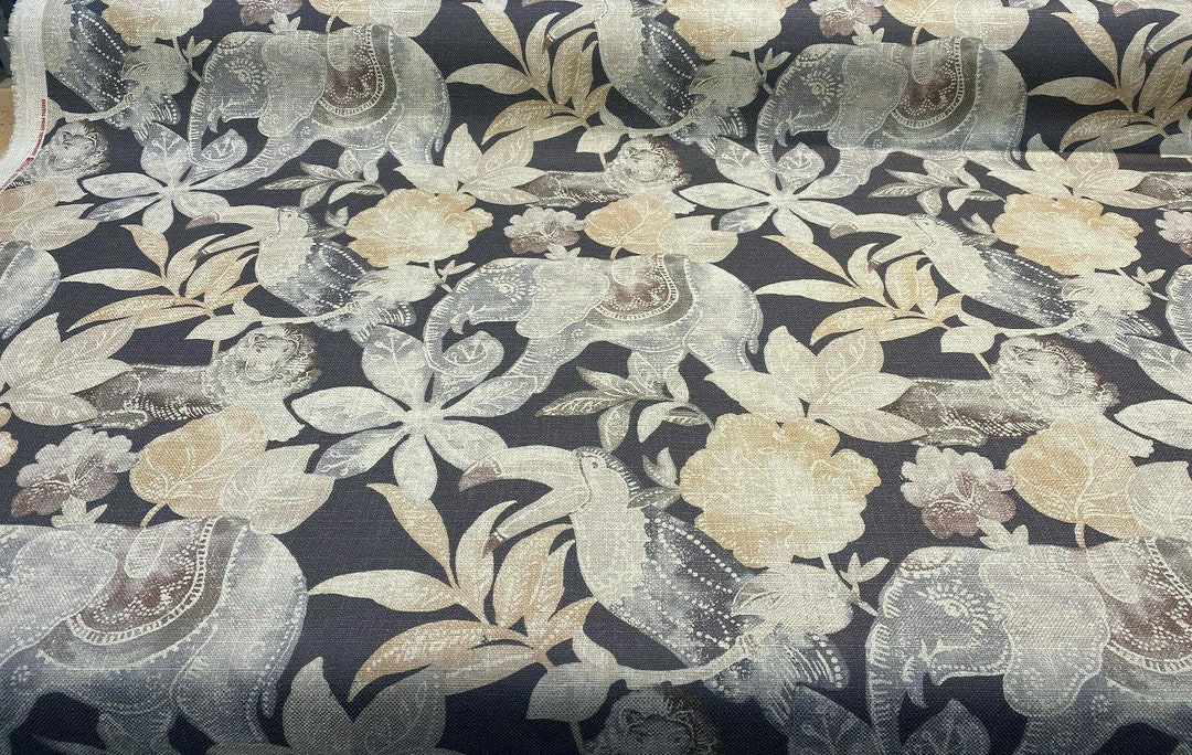 Babar Charcoal Elephant Printed Regal Upholstery Fabric by the Yard - Etsy