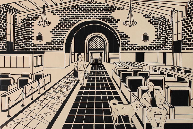 Union Station, Los Angeles, DTLA, Tape Art, Prints, Dog Lover, Monotone ...