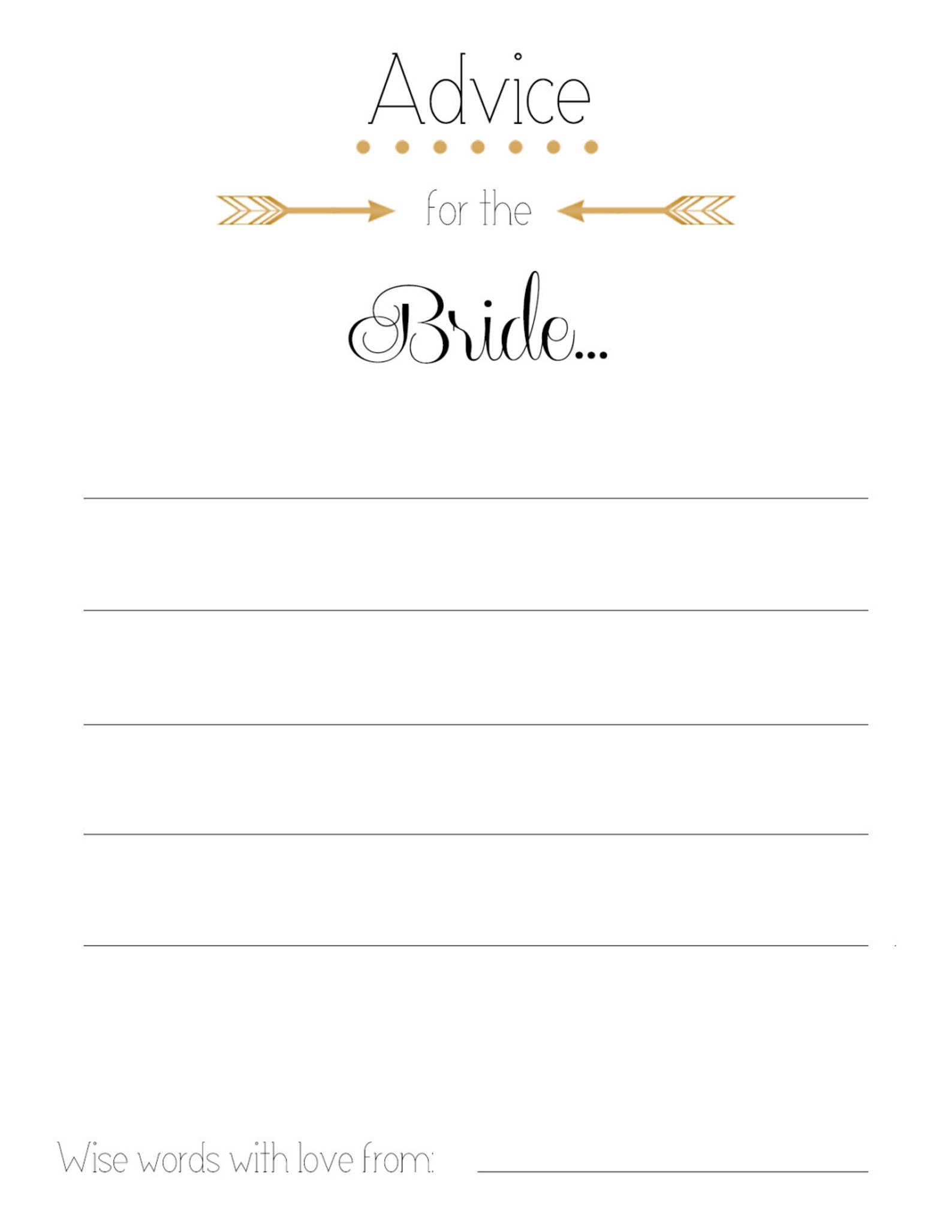 Advice for the Bride - Printable - Etsy