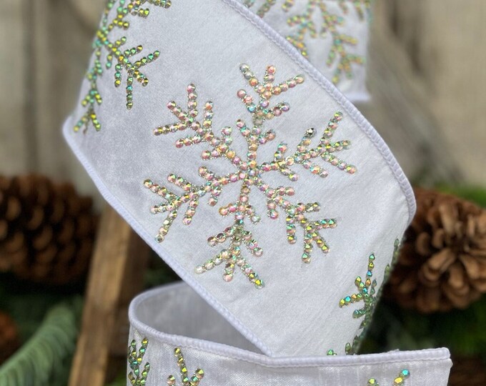 4" White Iridescent Snowflake Ribbon, Farrislk Ribbon, White Ribbon ...