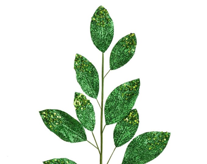 29 Green Glitter Leaf Spray, Christmas Spray, Christmas Tree Spray, Christmas Picks & Stems - Etsy