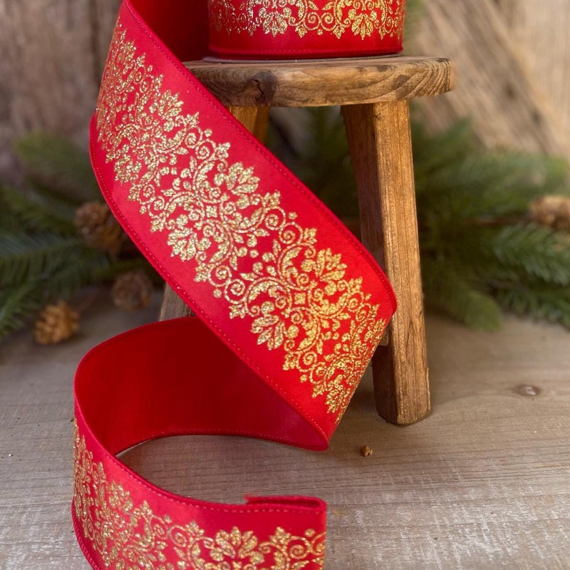 Gold Red Scroll Ribbon - Etsy