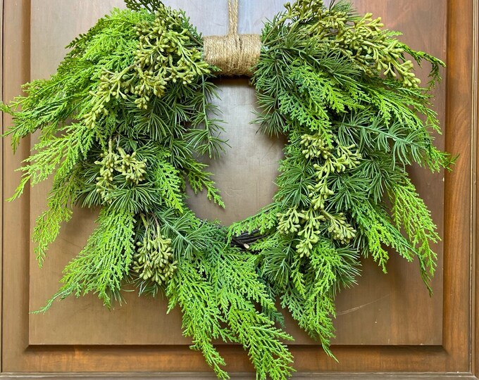 22 Natural Touch Cedar Heart Shape Hanging Wreath, Cedar Wreath ...