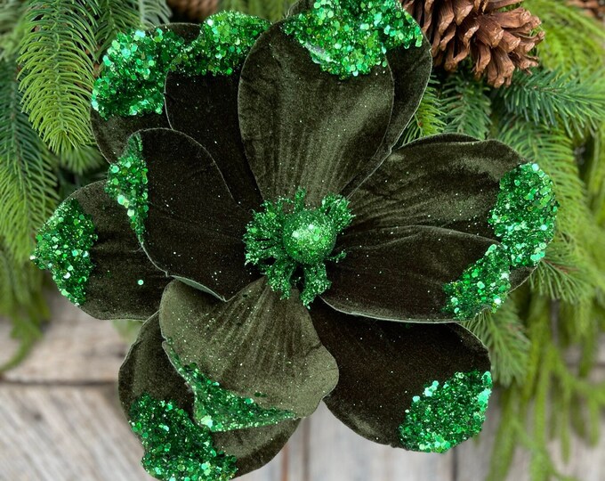 21" Emerald Green Velvet Magnolia, Christmas Magnolia, Faux Magnolia ...