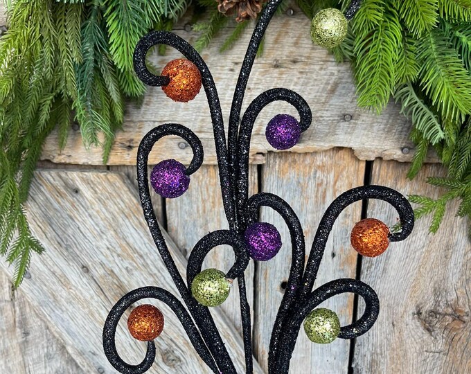 16 Halloween Ball Pick, Purple Orange Black Ball Spray, Halloween Picks ...