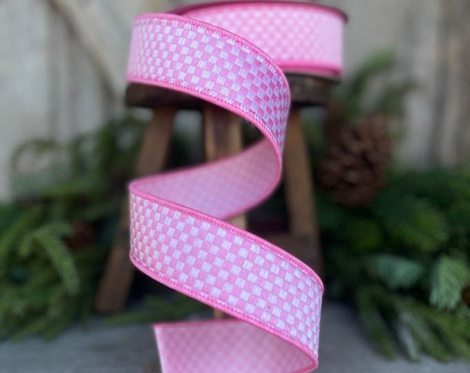 1.5" Bubblegum Pink Mini Check Ribbon, Farrisilk Ribbon, Pink Mini ...
