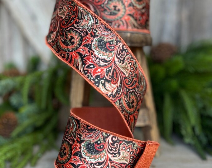 2.5" Amber Leaves Ribbon, Farrisilk Ribbon, Fall Ribbon, Autumn Ribbon ...