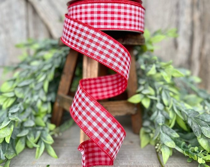 1.5" Red Gingham Ribbon, Farrisilk Ribbon, Red Micro Checks Ribbon ...