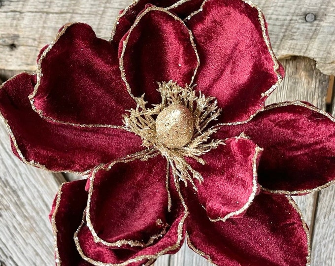 7" Burgundy Deluxe Magnolia Stem, Christmas Tree Magnolia, Christmas ...