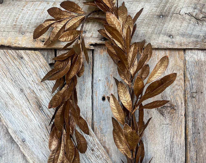 8' Copper Brown Laurel Leaf Garland, Christmas Tree Garland, Copper ...