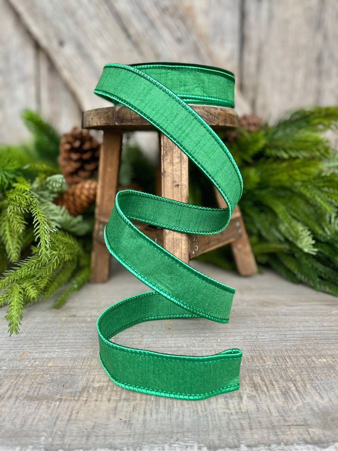 1" Emerald Green Dupion Ribbon, Farrisilk Ribbon, Wired Ribbon ...