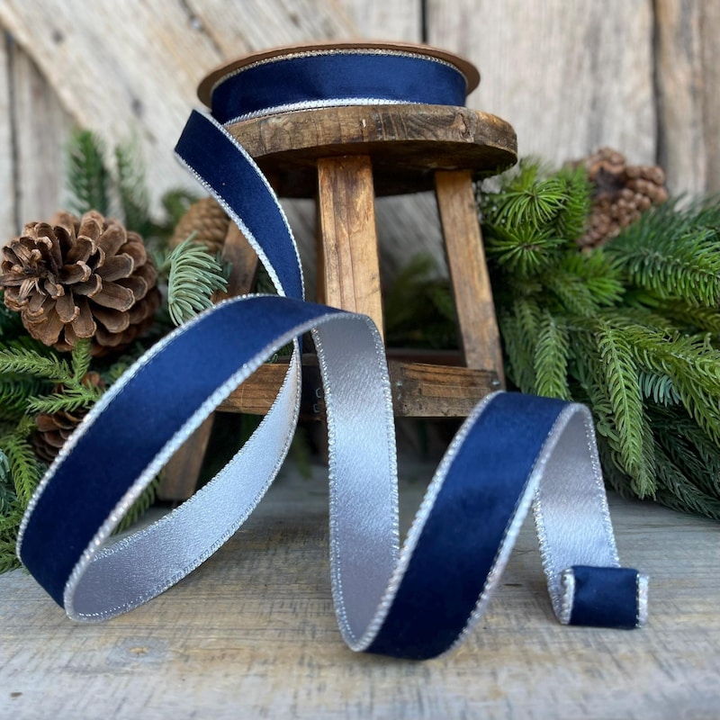 Velvet Blue Silver Ribbon - Etsy