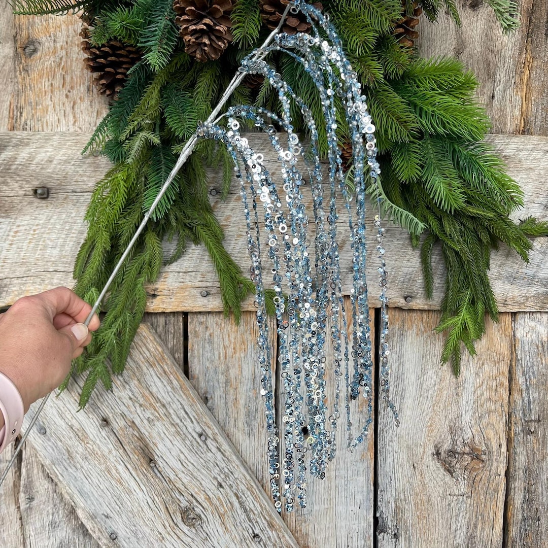 36" Aqua Blue Hanging Spray, Christmas Tree Topper Spray, Ice Blue ...