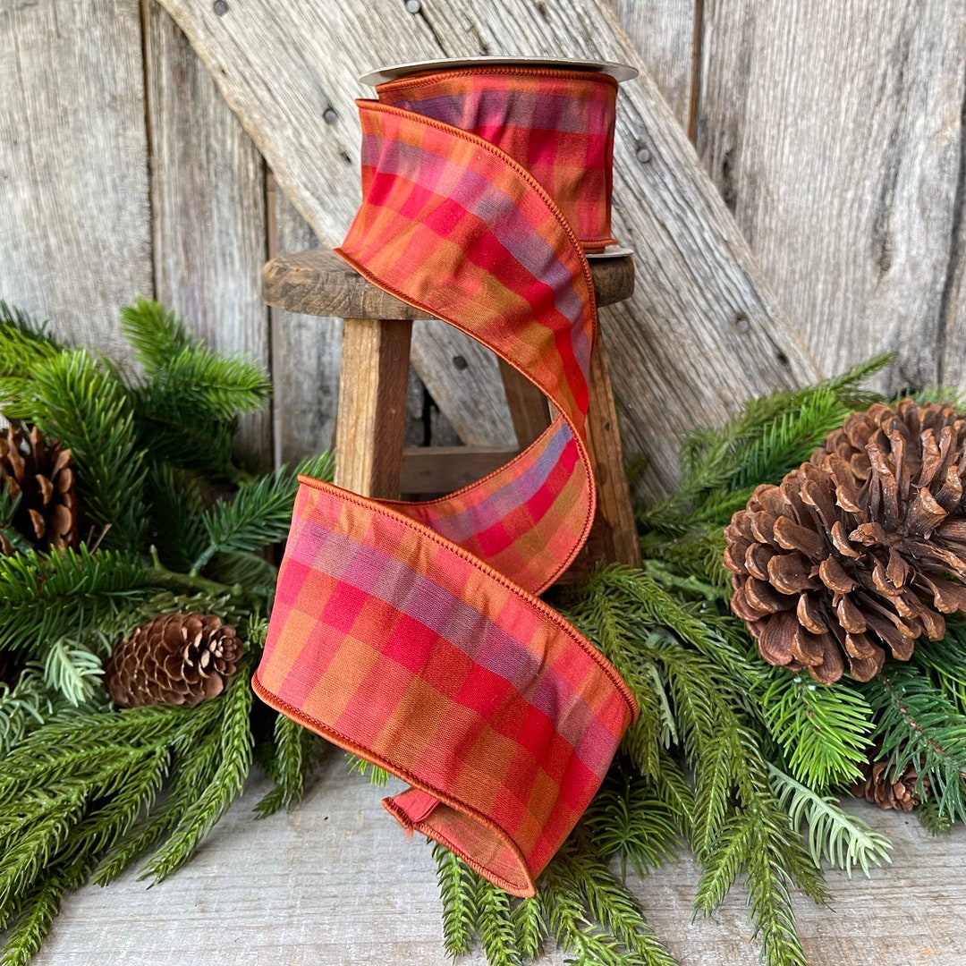 2.5" Fall Plaid Ribbon, Farisilk Ribbon, Designer Ribbon, Red Plaid ...