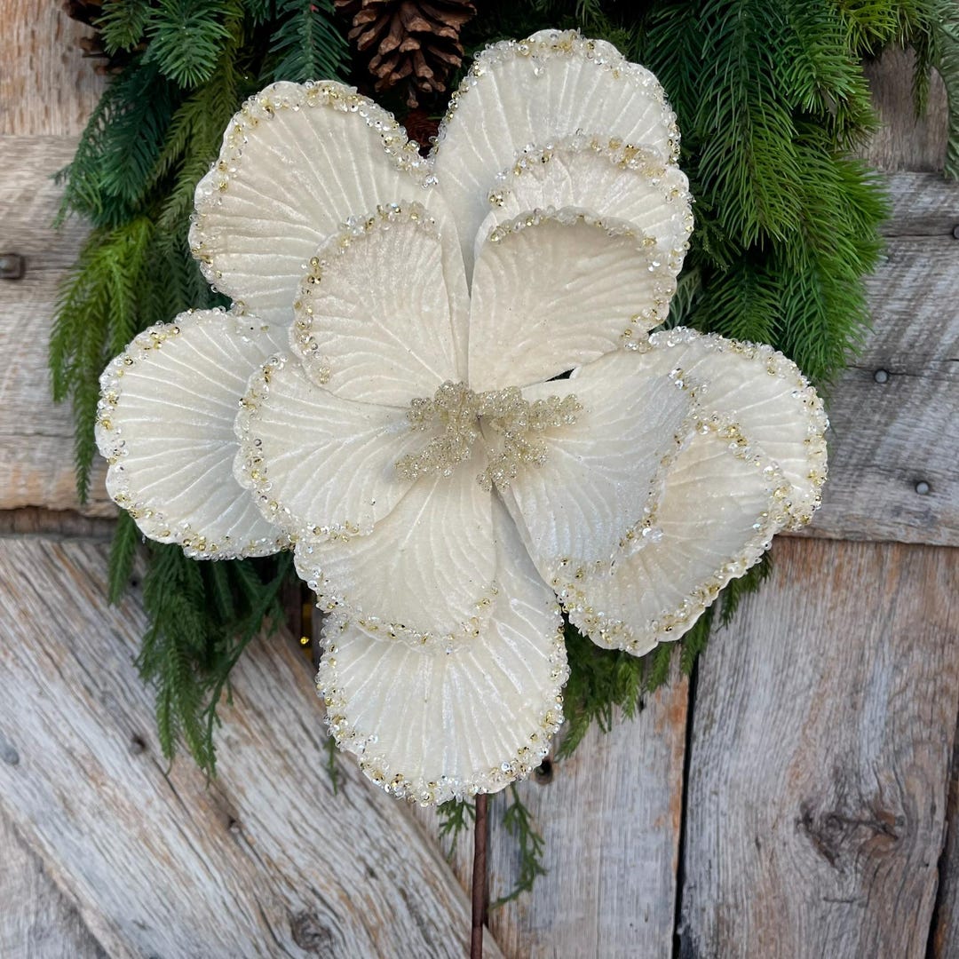 20 Cream Ivory Velvet Magnolia, Christmas Magnolia, Faux Magnolia Stem ...