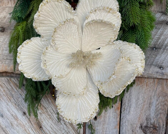 20" Cream Ivory Velvet Magnolia, Christmas Magnolia, Faux Magnolia Stem ...