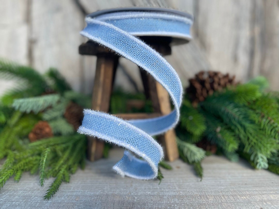 1 Blue Frosty Burlap, Farrisilk Ribbon, Christmas Ribbon, Wired Ribbon ...