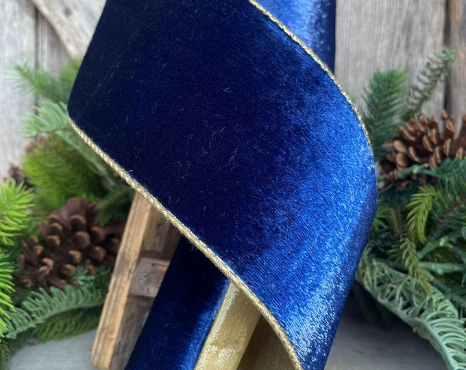 4" Navy Blue Velvet Ribbon, Navy Blue Velvet Ribbon, Farrisilk Ribbon ...