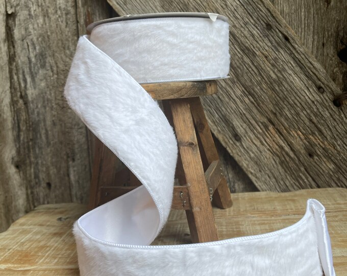 2.5 Inch Ribbon, White Fur Ribbon, Faux Fur Ribbon, Wired Ribbon, Furry ...