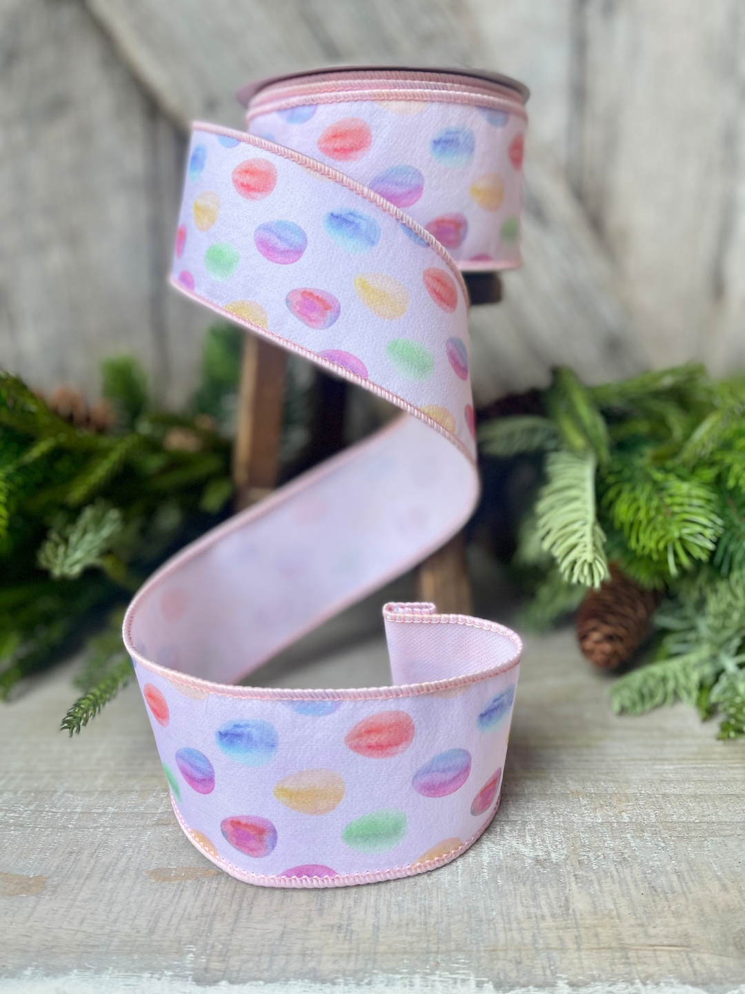 2.5 Easter Egg Wired Ribbon, Farrisilk Pastel Egg Ribbon, Pink Easter ...