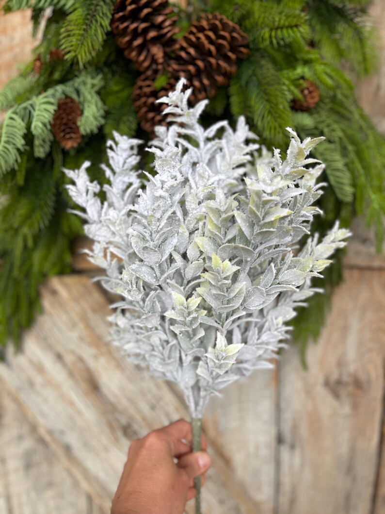 18" White Flocked Tea Leaf Greenery Bush, Christmas Greenery Bush - Etsy