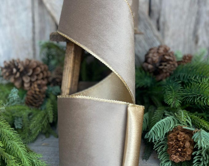 4" Mink Brown Velvet Ribbon, Wired Ribbon, Champagne Gold Velvet Ribbon ...