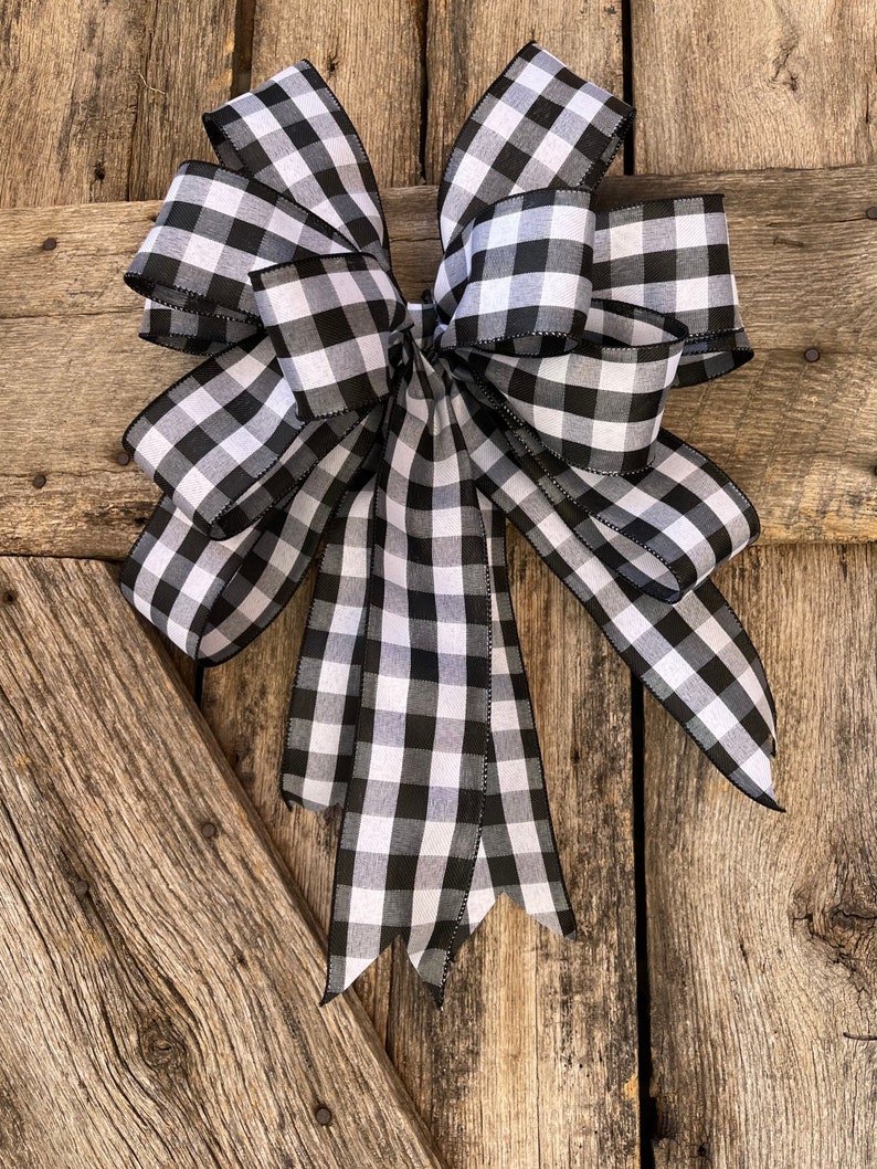 Black and White Check Bow Wreath Bow Black White Bow Spring - Etsy