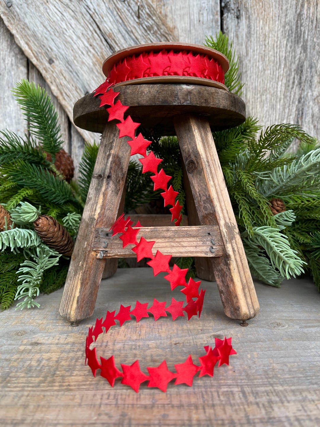 3/4" Red Star Ribbon Trim, Unwired Ribbon, Star Trim, Patriotic ...