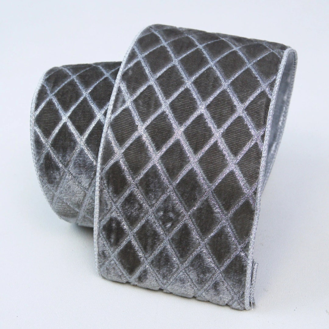 4 Slate Grey Metallic Diamonds Velvet Ribbon, Farrisilk Ribbon, Grey ...