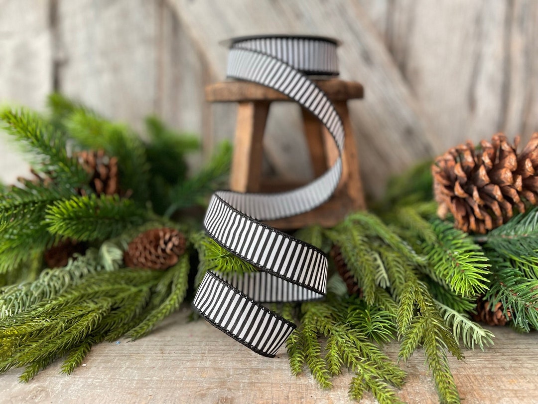 1 Black White Vertical Stripe, Railroad Stripe Ribbon, Wired Ribbon ...