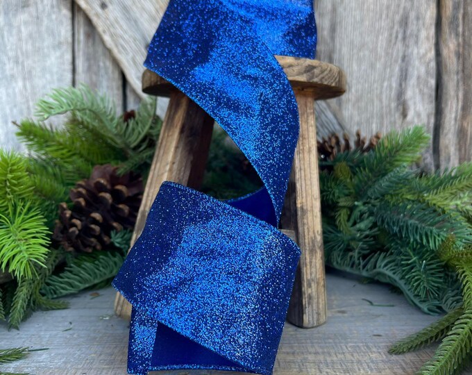 2.5" Royal Blue Diamond Dust Ribbon, Blue, Farrisilk Ribbon, Glitter ...