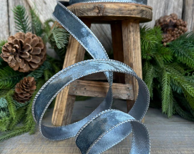 1" Steel Blue Velvet Ribbon, Blue Velvet Ribbon, Wired Ribbon ...