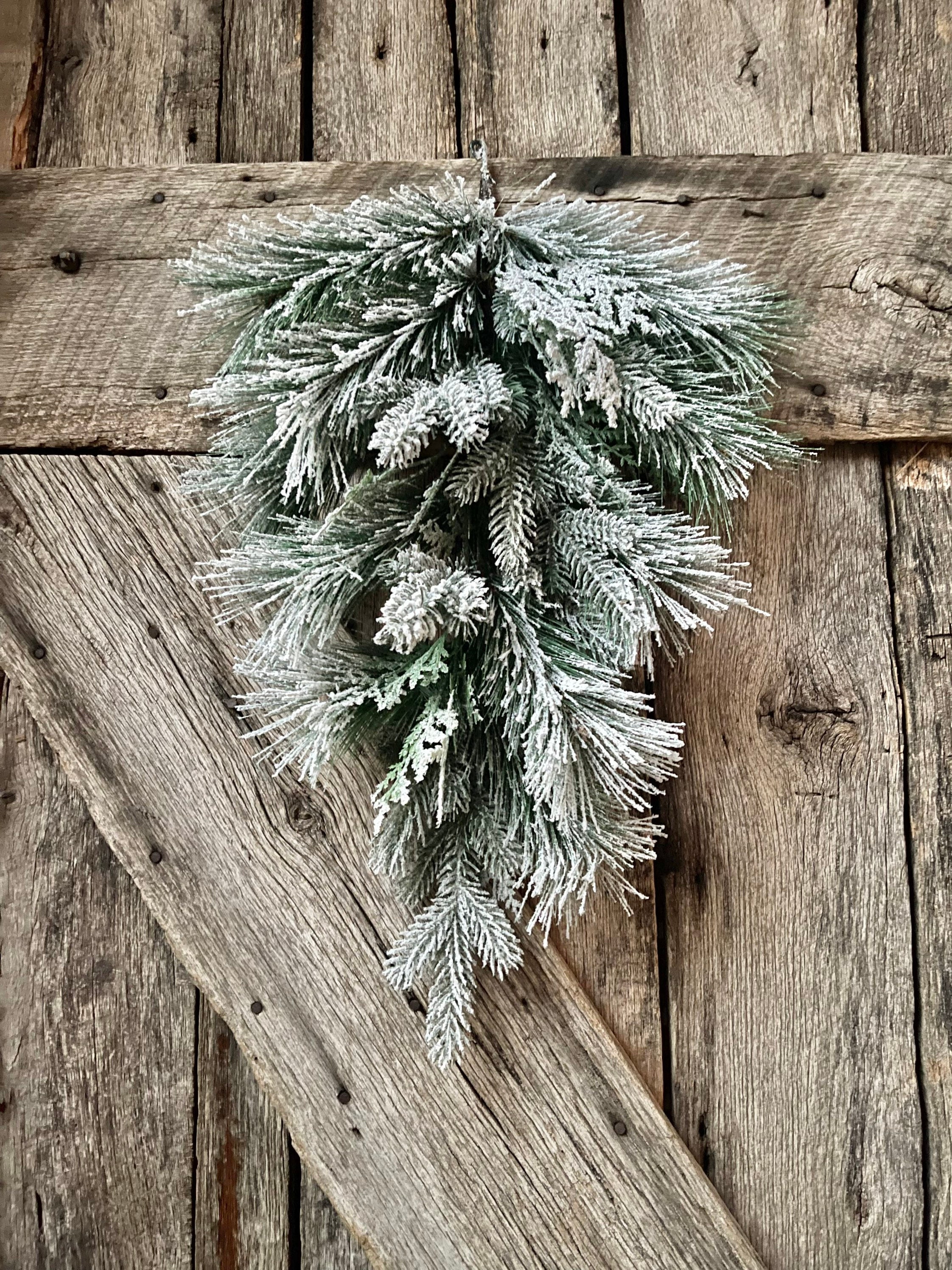 24 inch Flocked Frosted Teardrop Swag