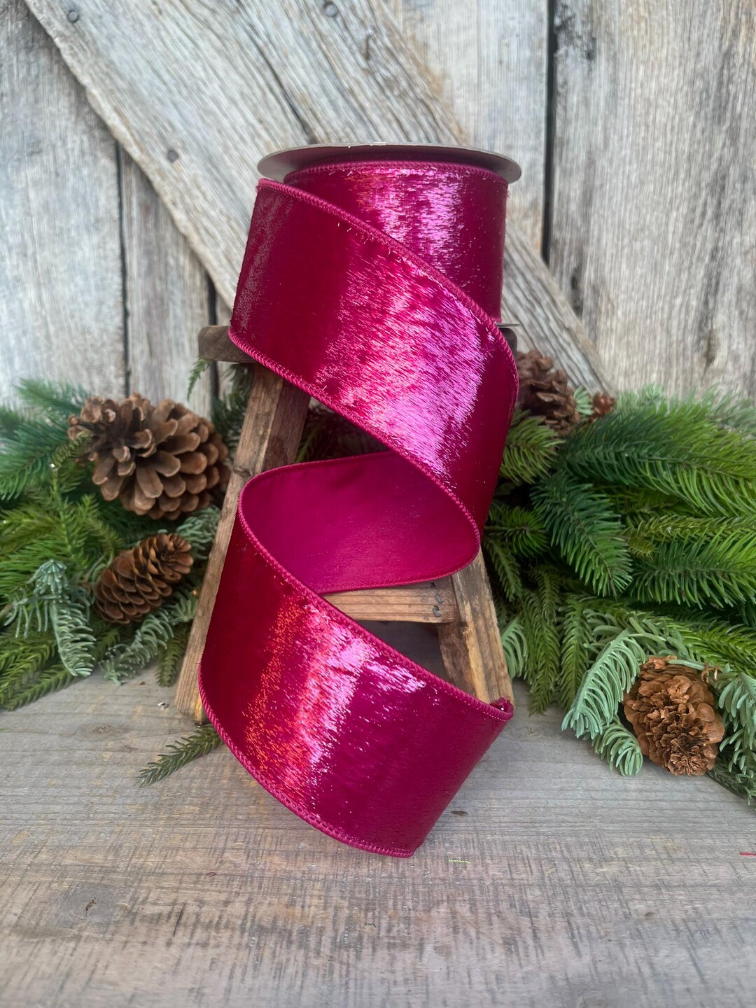 2.5" Hot Pink Tinsel Sheen Ribbon, Farrisilk Ribbon, Wired Ribbon ...