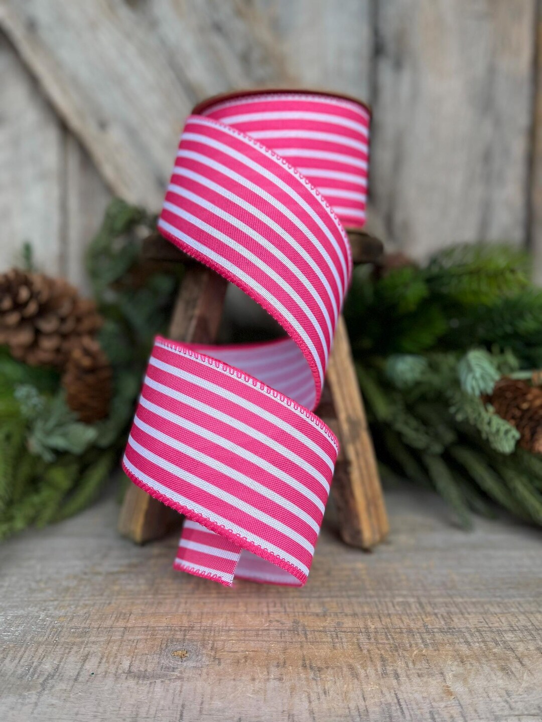 2.5" Hot Pink Cabana Stripe Ribbon, Wired Ribbon, Pink Ribbon, Pink ...