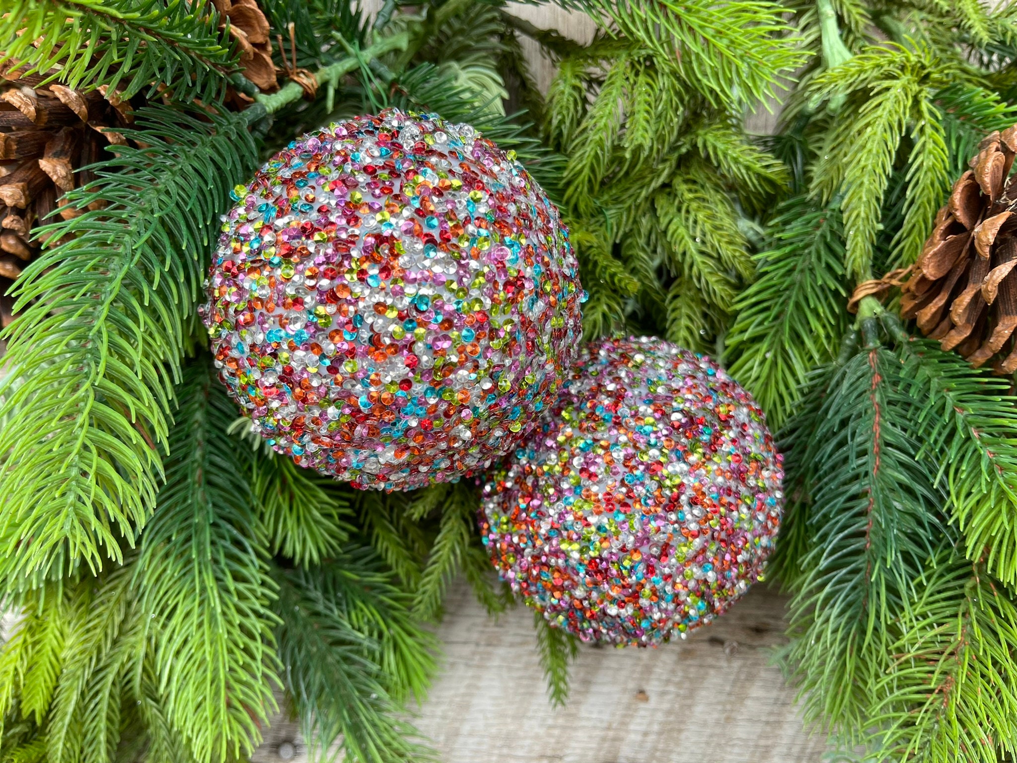 Set of 2 4 Colorful Beaded Christmas Ornament, Christmas Ornament ...