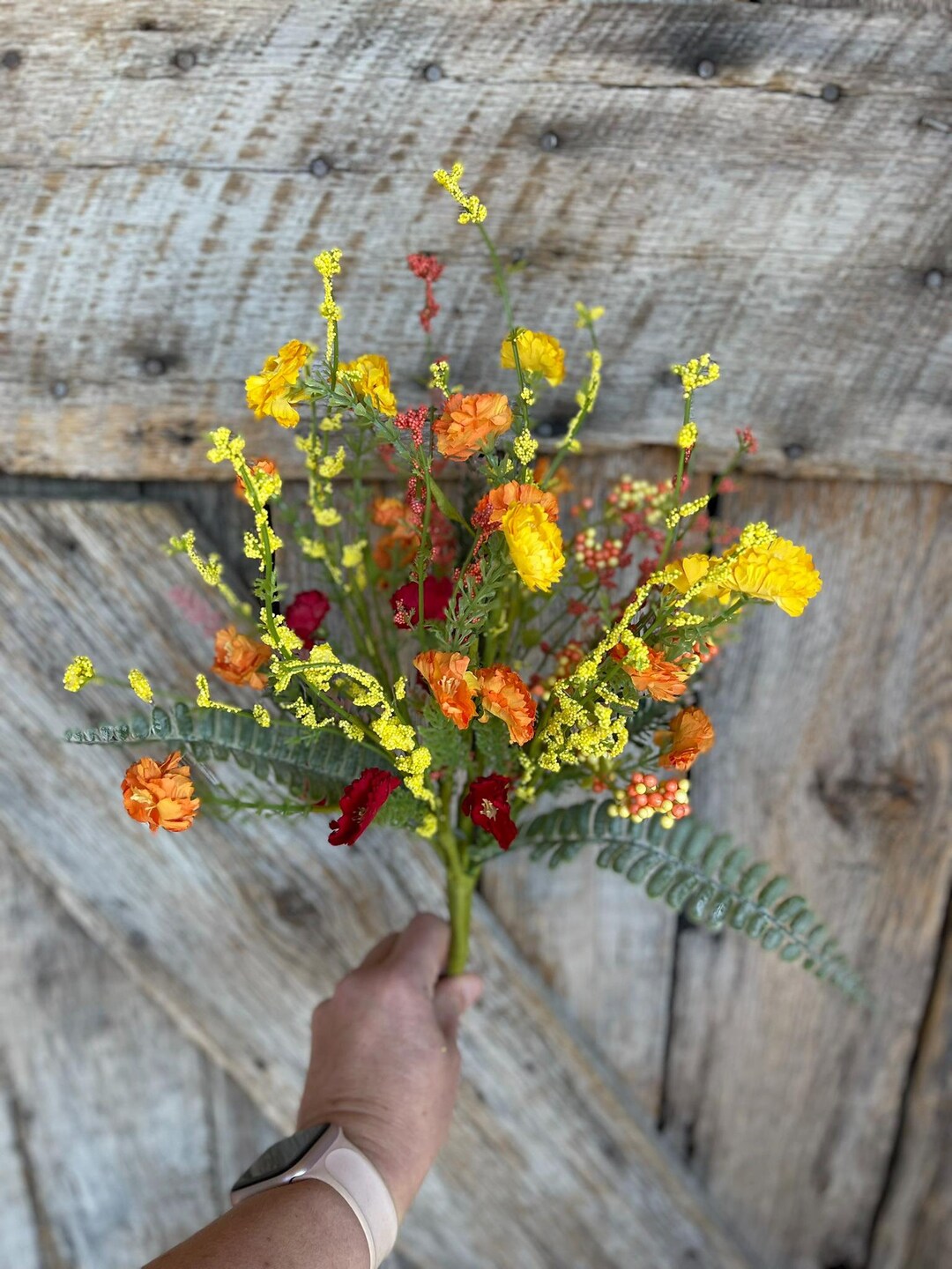 20" Spring Filler Floral Bush, Orange Yellow Red Floral Bush, Hand Tied ...