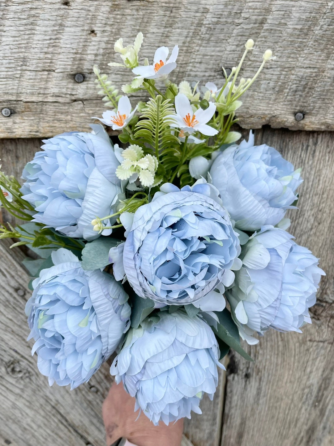 Blue Peony Bush, 18 Blue Peony Floral Bush, Artificial Blue Floral Bush ...