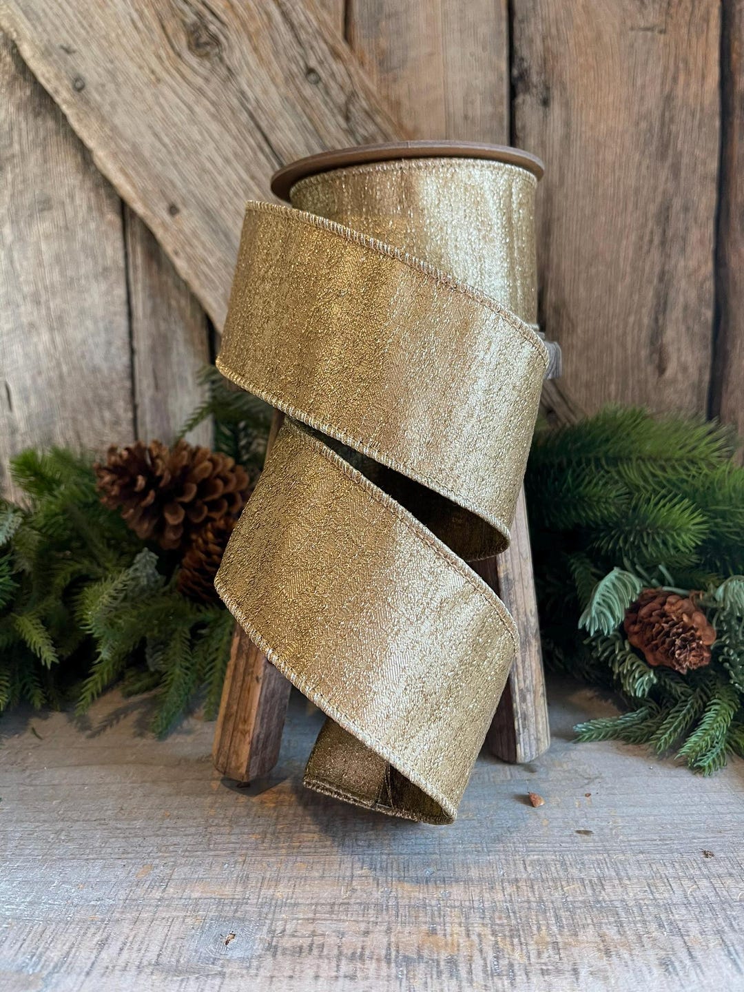 2.5" Champagne Gold Ribbon, Gold Ribbon, Fall Ribbon, Wired Ribbon ...