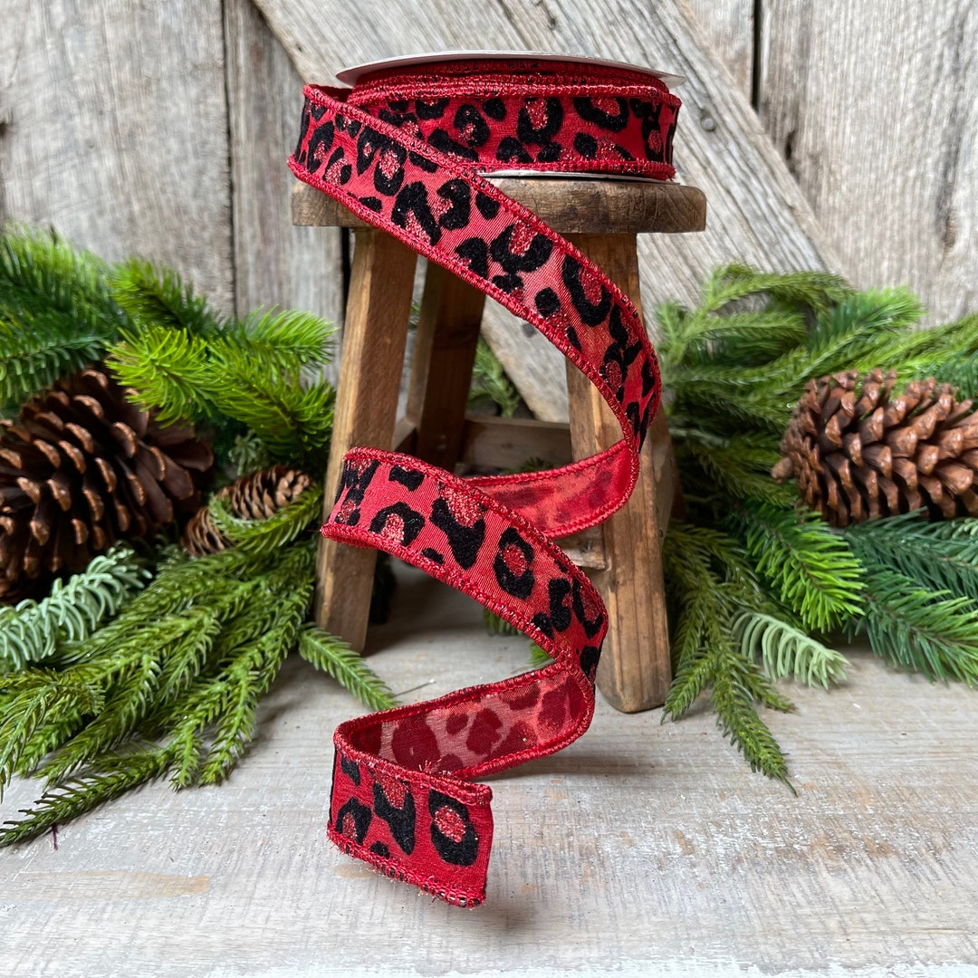 1 Red Leopard Ribbon, Farrisilk, Luxury Ribbon, Leopard Ribbon,cheetah ...
