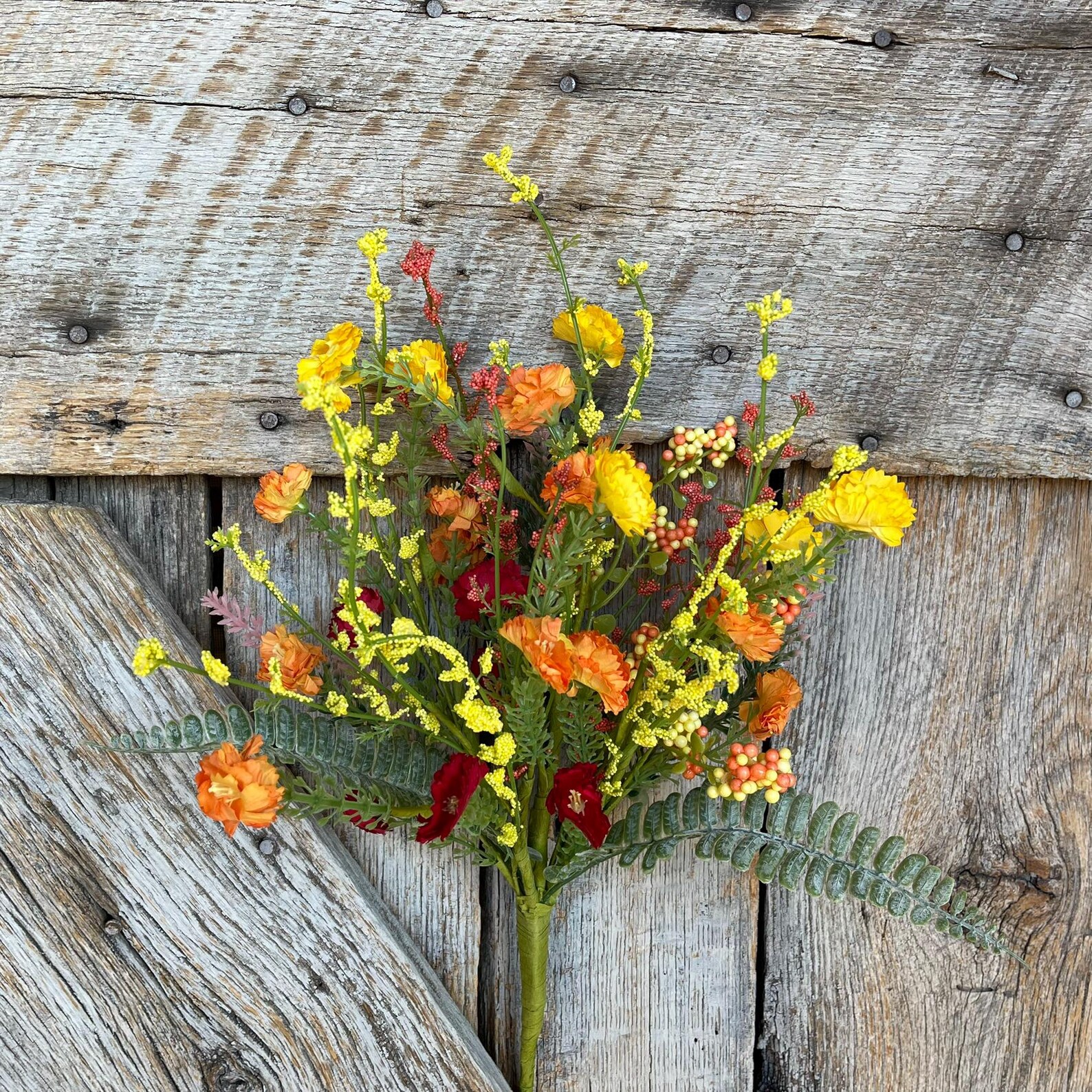 20" Spring Filler Floral Bush, Orange Yellow Red Floral Bush, Hand Tied ...