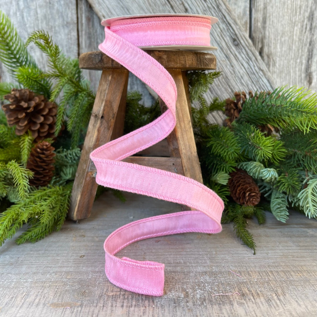 7/8" Pink Dupioni Ribbon, Wired Ribbon, Narrow Ribbon, Skinny Ribbon ...