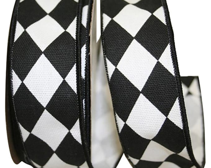 1.5" Harlequin Ribbon, Black and White Jester Ribbon, Hallowen Ribbon ...