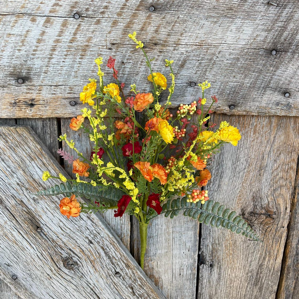 20" Spring Filler Floral Bush, Orange Yellow Red Floral Bush, Hand Tied ...