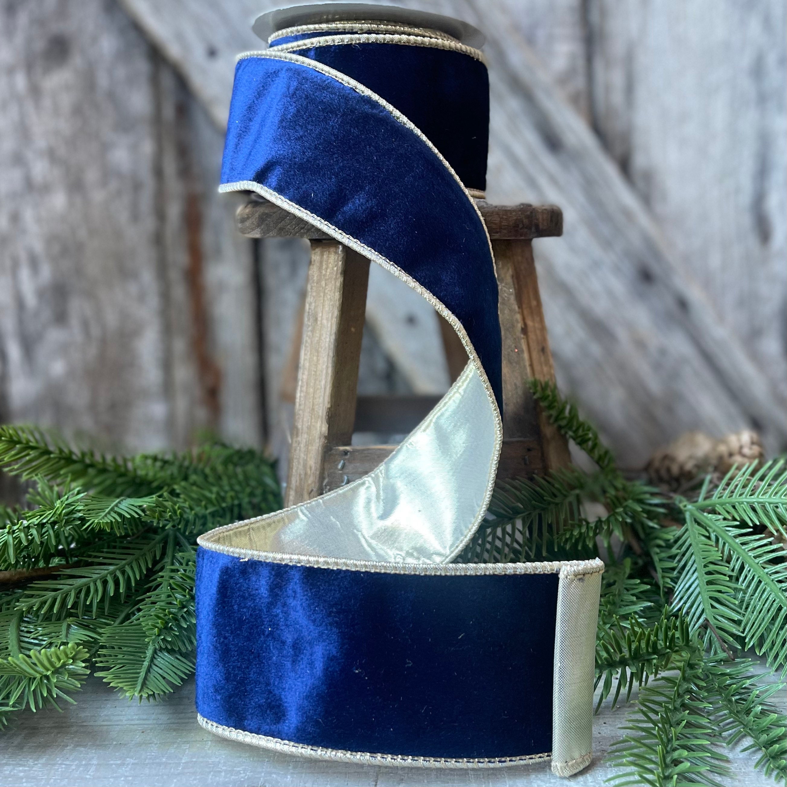 2.5 Navy Blue Velvet Wired Ribbon, 5 Yards Velvet, Navy Blue Christmas ...