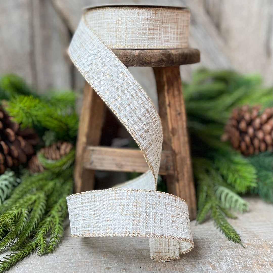 1.5" Ivory Textured Wired Ribbon, Christmas Ribbon, Fall Ribbon, Ivory ...
