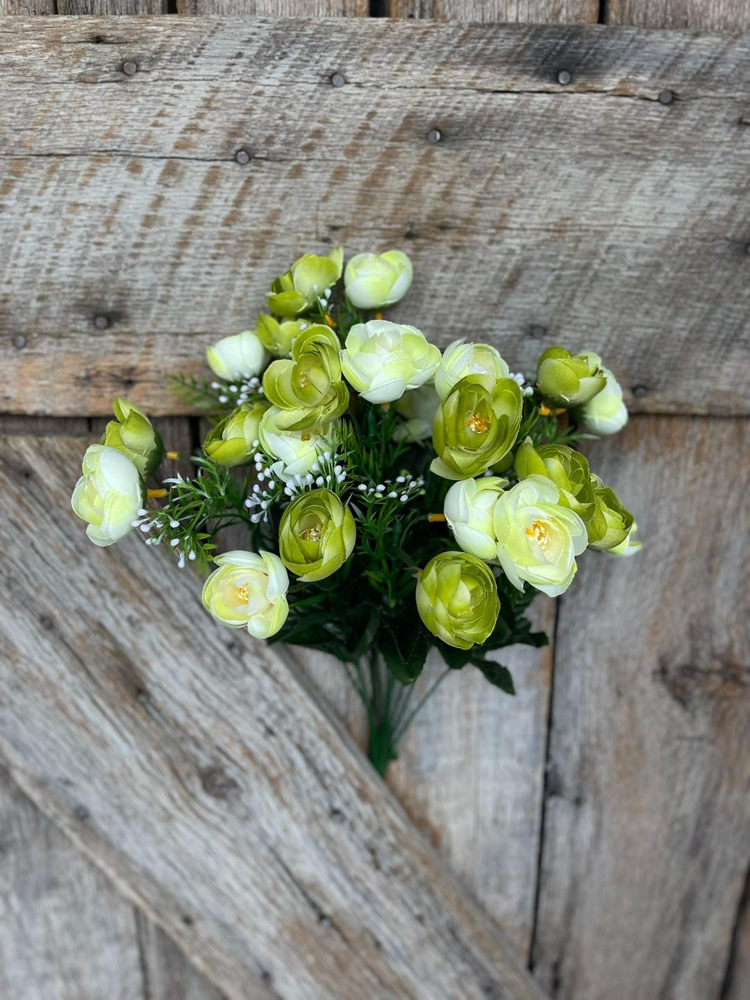20" Green Ranunculus Floral Bush, Artificial Ranunculus Bush, Floral ...