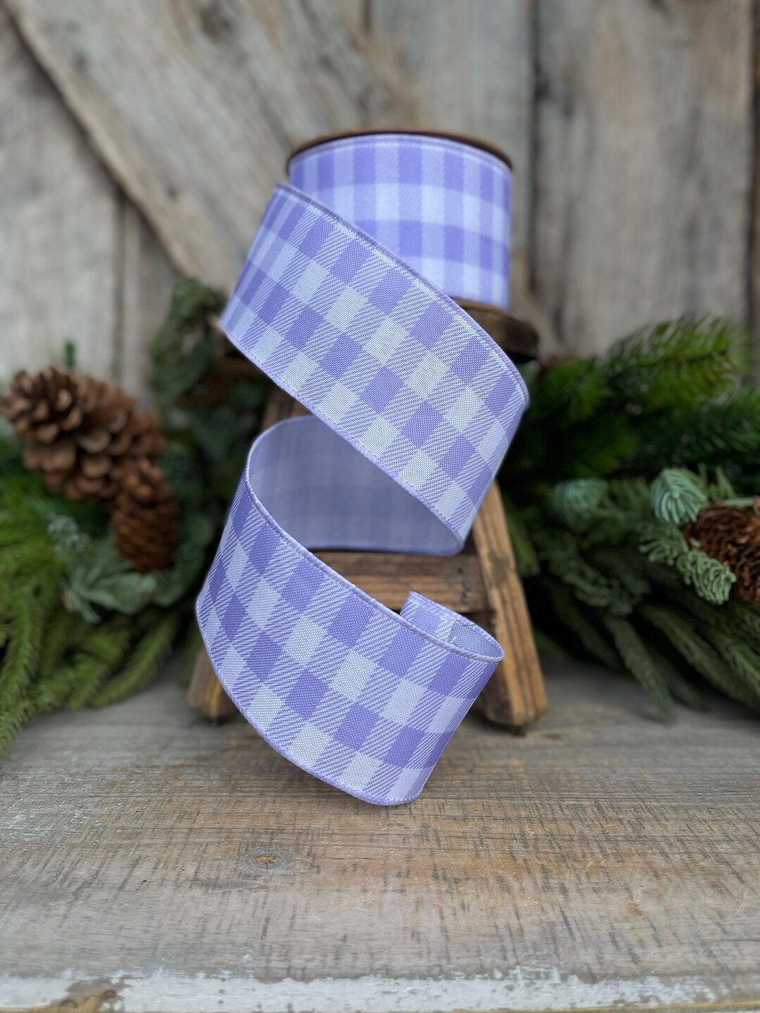 2.5 Lavender Checks Ribbon, Easter Ribbon, Spring Ribbon, Purple Plaid ...